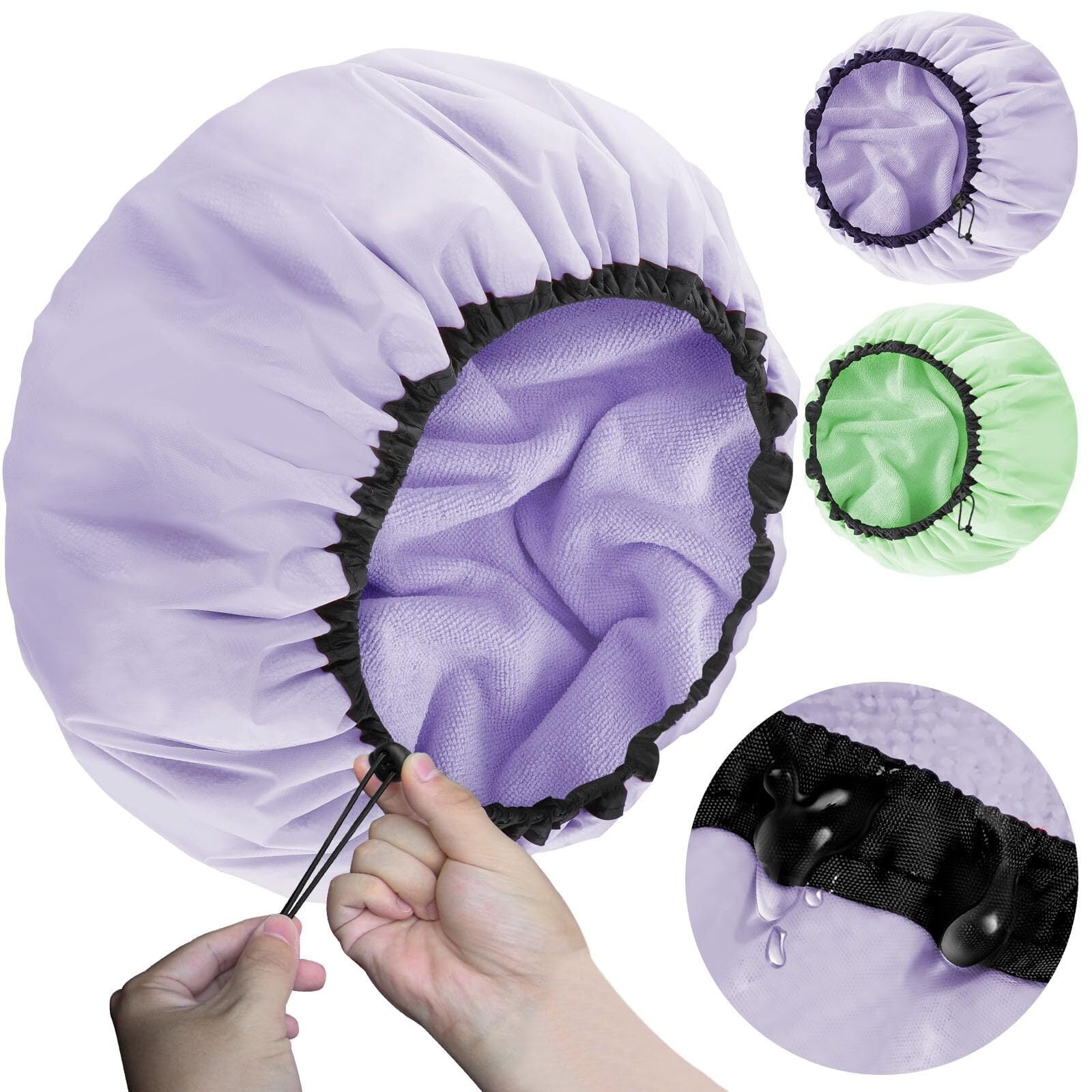 2 Pcs 15" XL Extra Large Terry Lined Shower Cap, Adjustable Dual ...