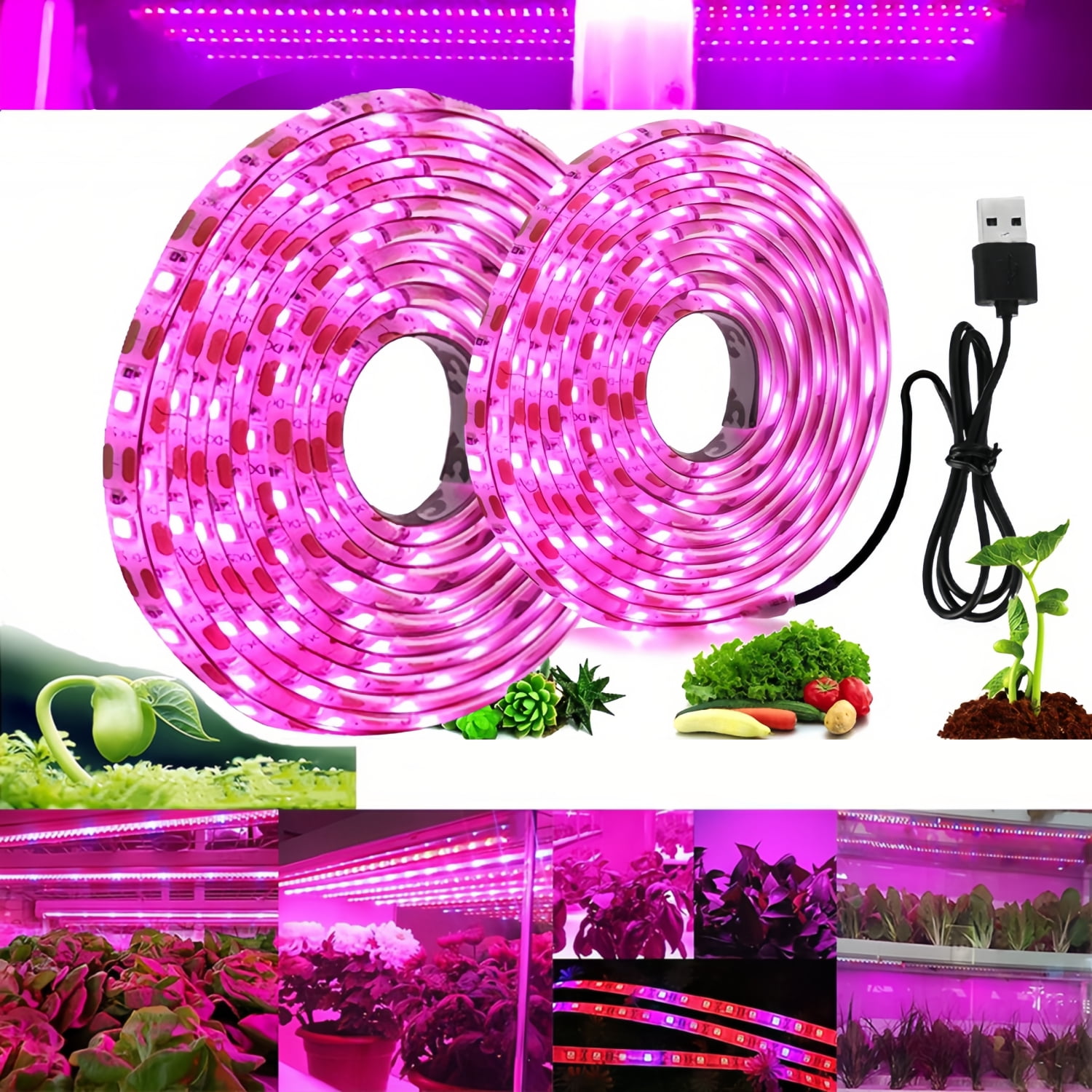 2 Pcs 16.4ft LED Grow Strip Lights, Full Spectrum, USB Charging, for ...