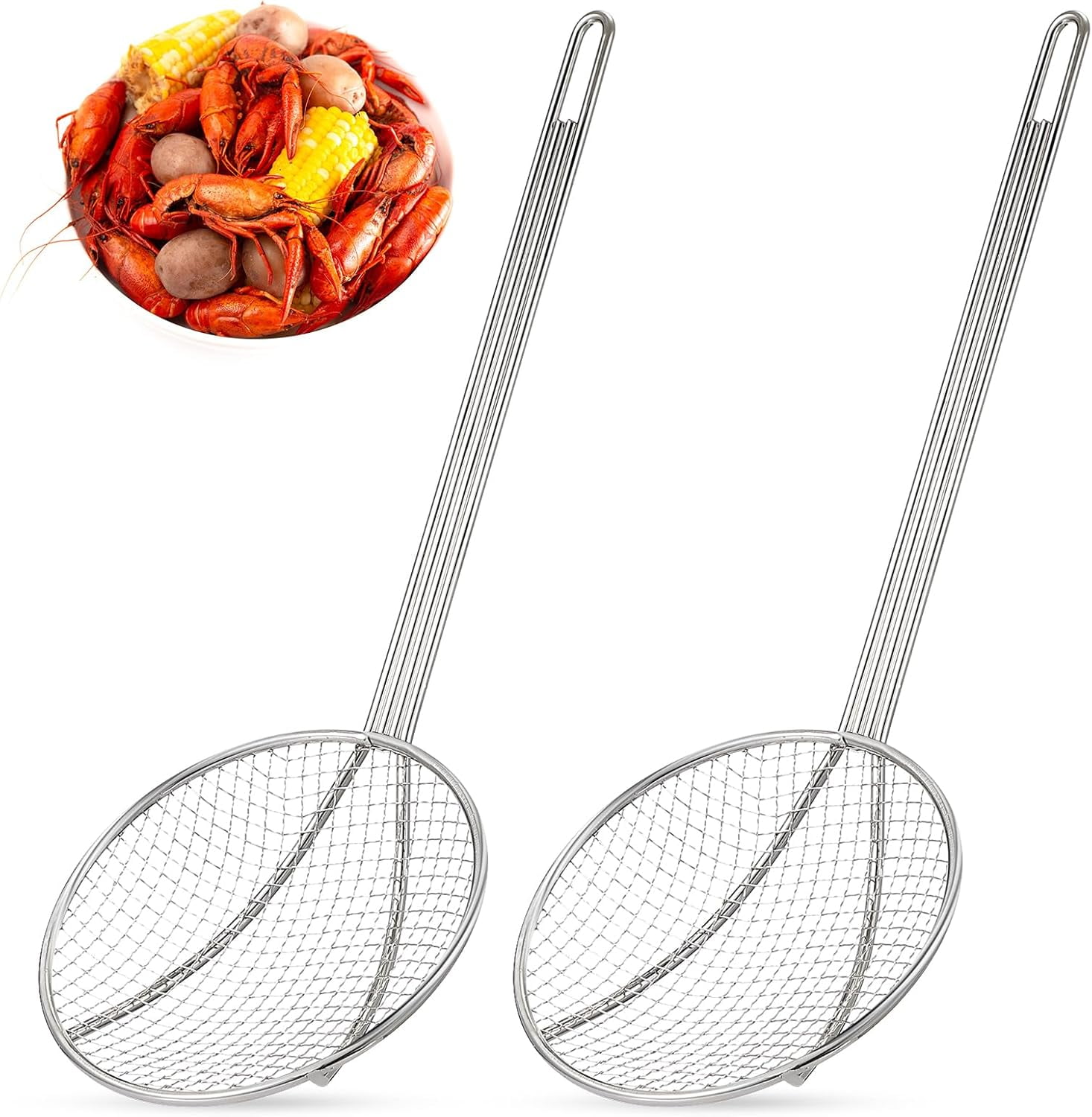 2 Pcs 16 Inch Round Nickel Plated Wire Skimmer Stainless Steel Food ...