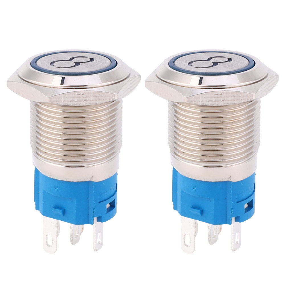 2 Pcs 16mm Button Switch Stainless Steel Flat Head Self-Reset 5 Pin ...