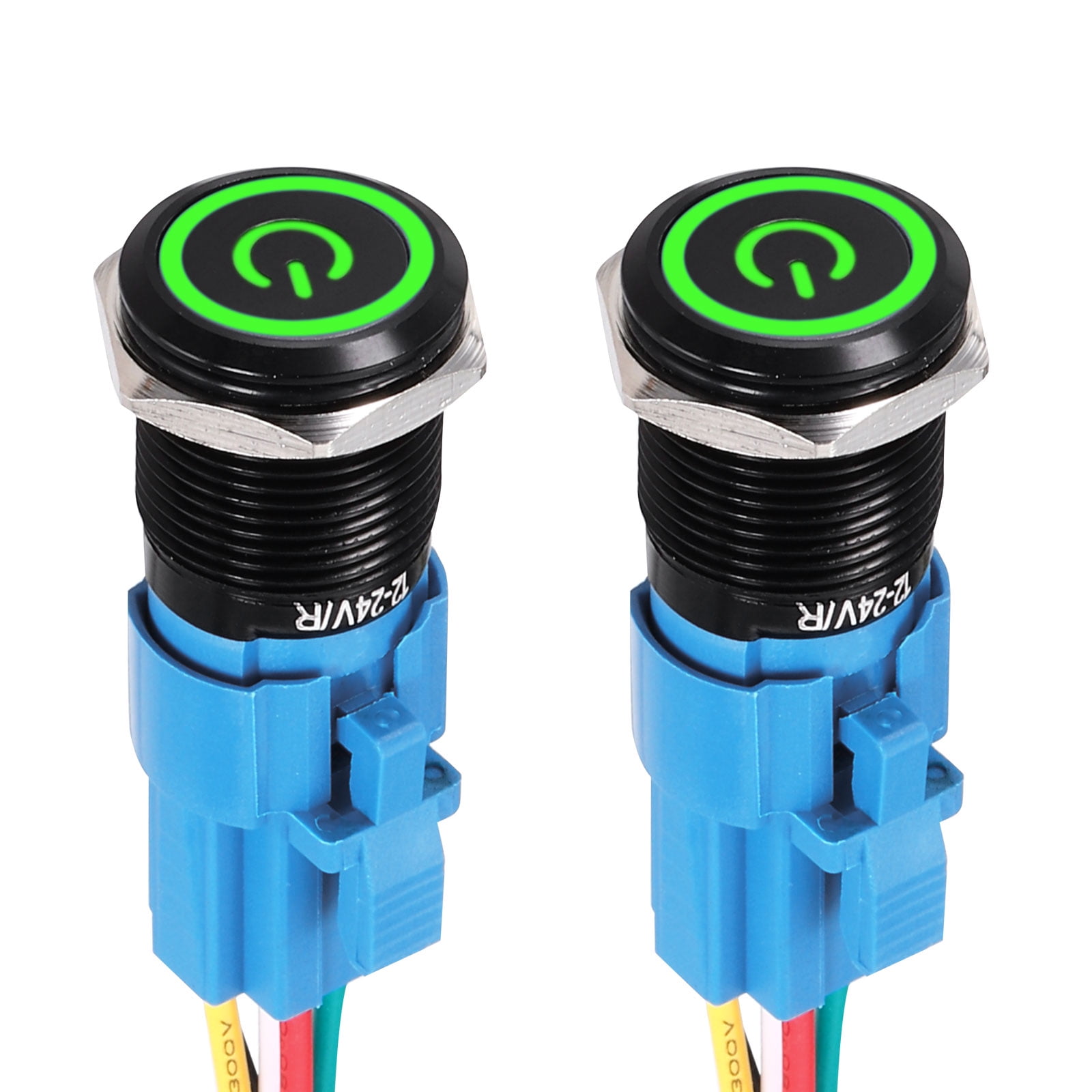 2 Pcs 16mm Push Button Switch, IP66 1NO1NC 12-24V 3A Momentary Latching Push Button Starter ...