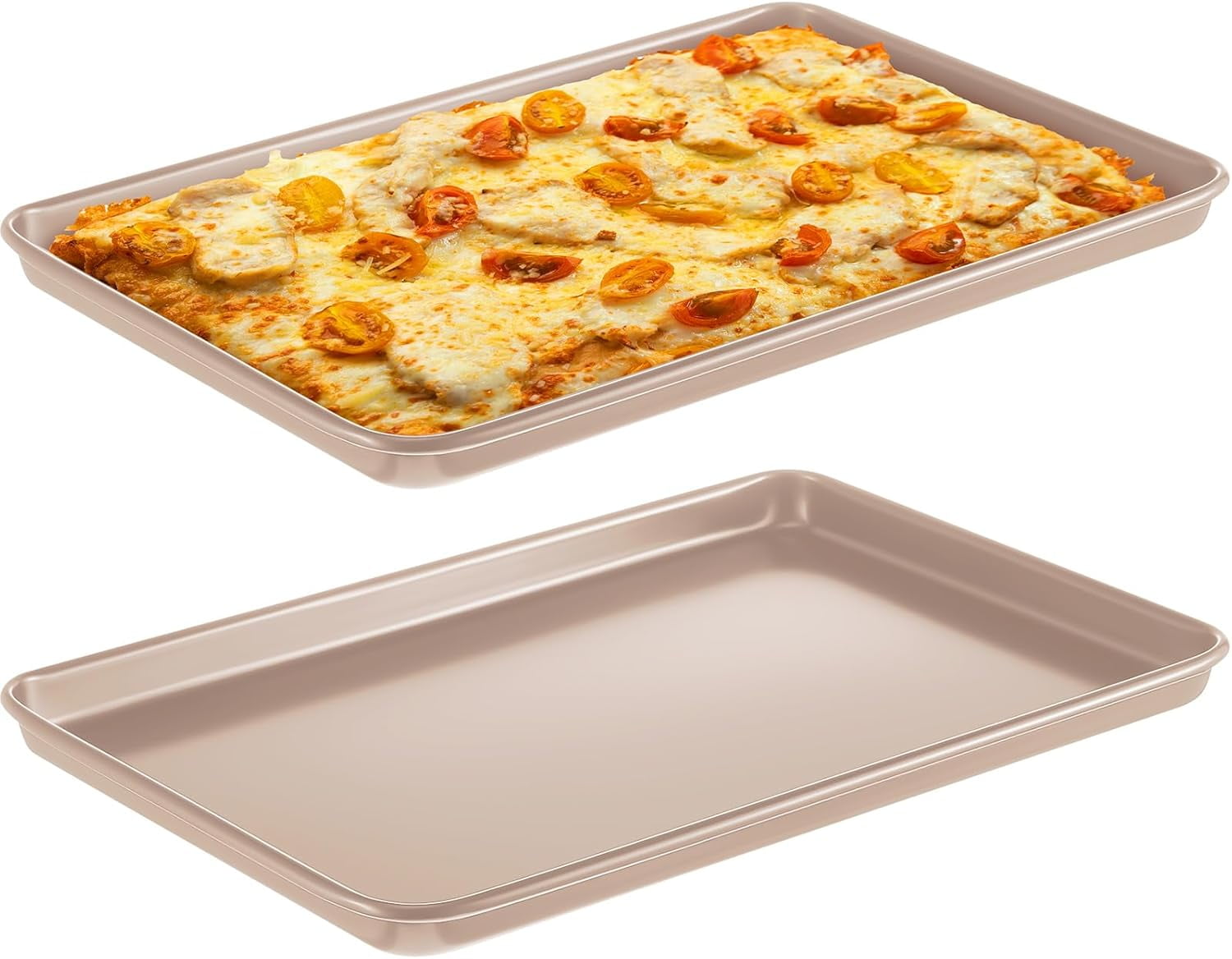 2 Pcs 17 Inch Grandma Style Pizza Pan Hard Rectangular Gold Non Stick ...