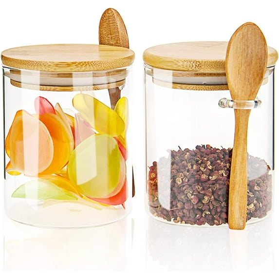 2 Pcs 18.5Oz,Glass Jar Containers with Bamboo Airtight Lid & Spoon ...