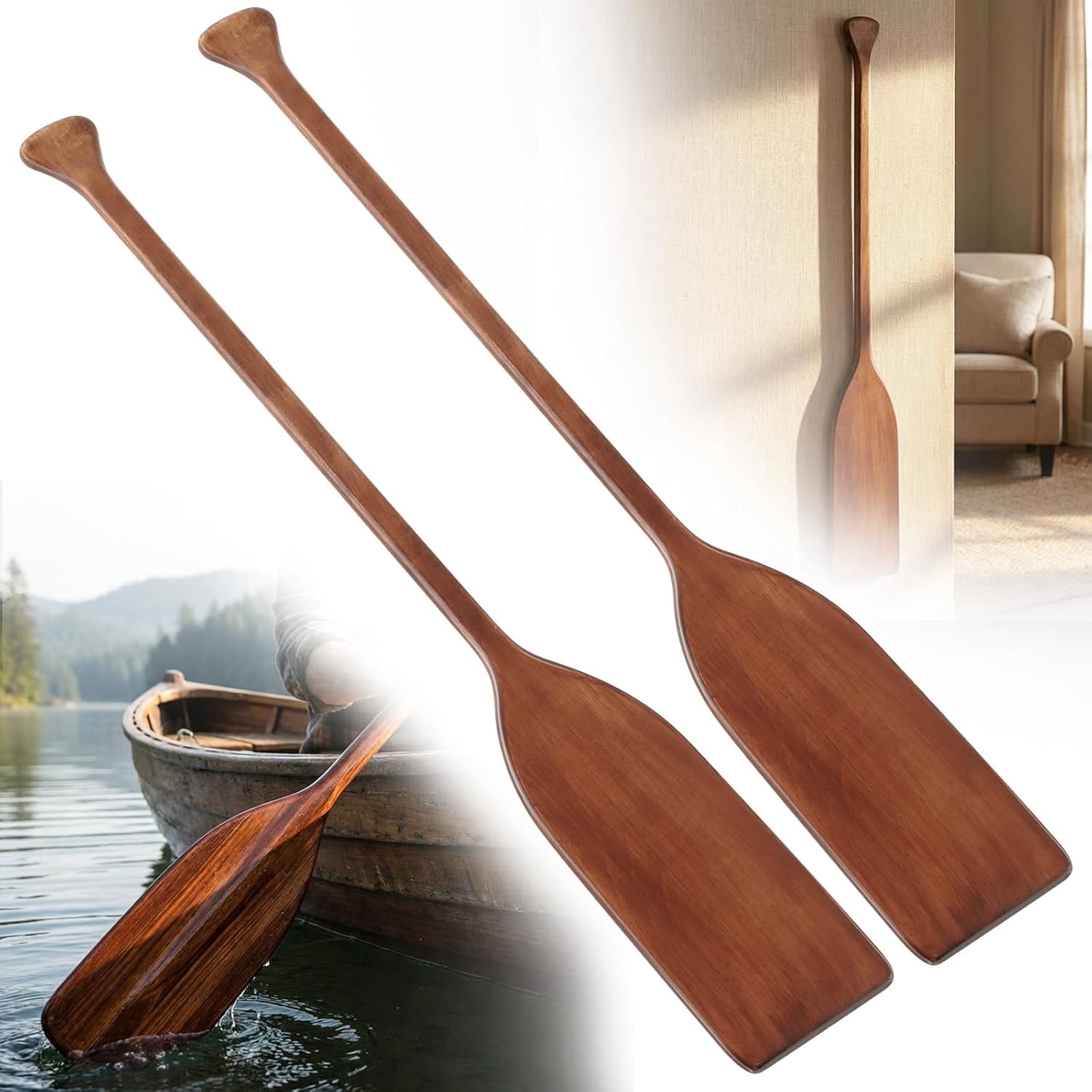 2 Pcs 2.5-4ft Wooden Canoe Oar Paddle, 30-48'' Solid Pine Paddle Canoe ...