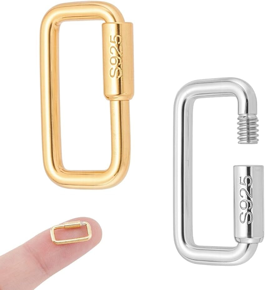 2 Pcs 2 Colors 925 Sterling Silver Screw Carabiner Lock Oval Snap Hook ...