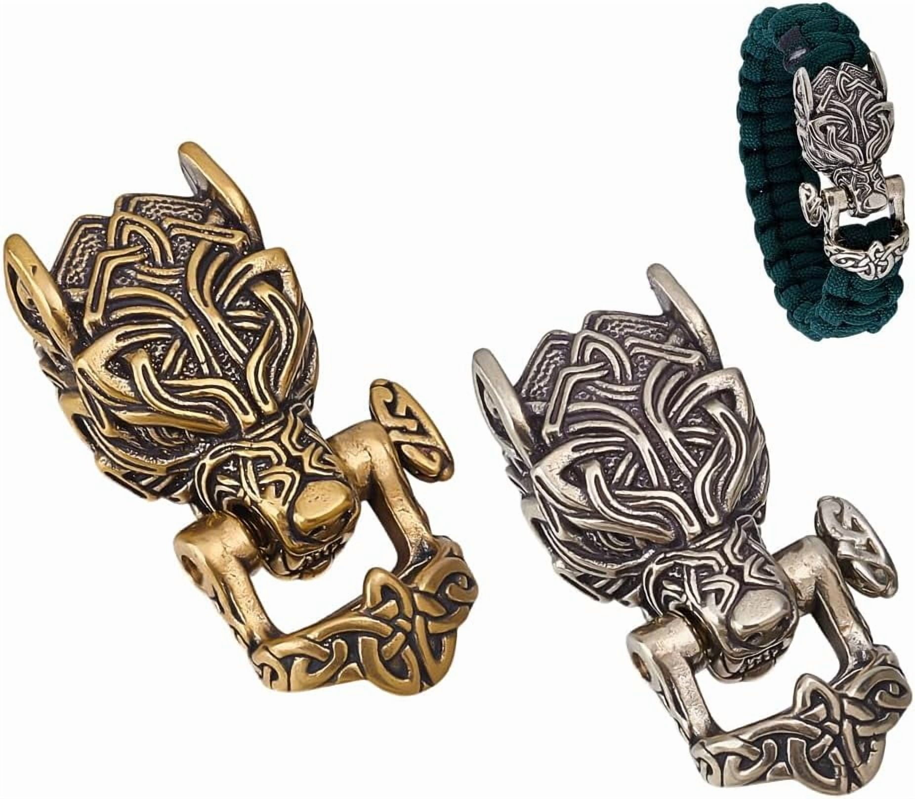 2 Pcs 2 Colors Brass Paracord Beads Wolf Spacer Beads for Jewelry EDC ...