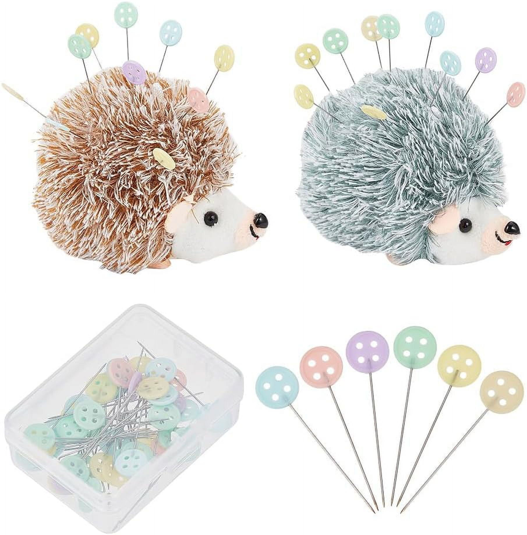 2 Pcs 2 Colors Hedgehog Sewing Pincushions with 100 Pcs Button Head ...