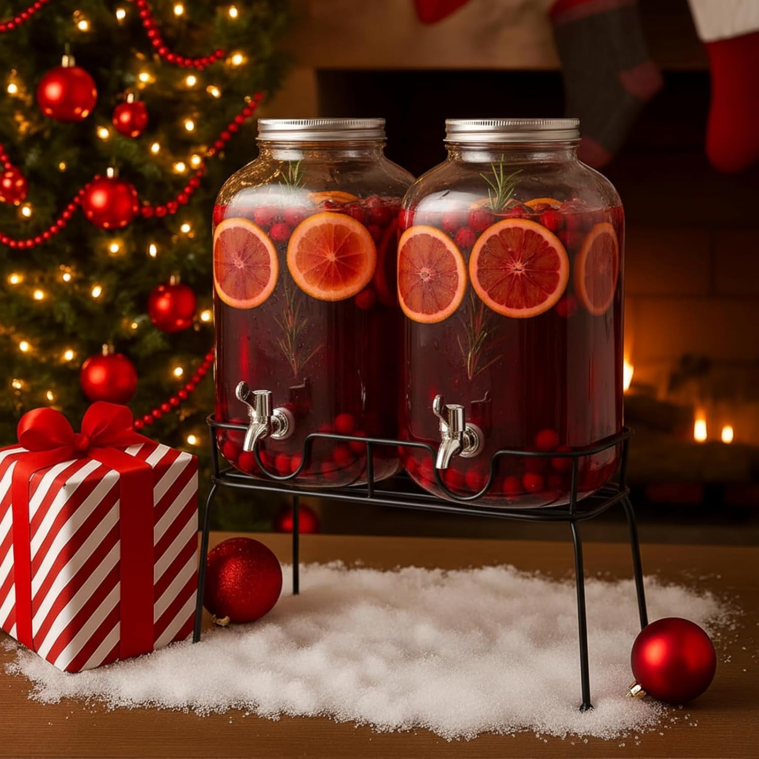 2 Pcs 2 Gallon Christmas Plastic Beverage Dispensers with Stand Large ...