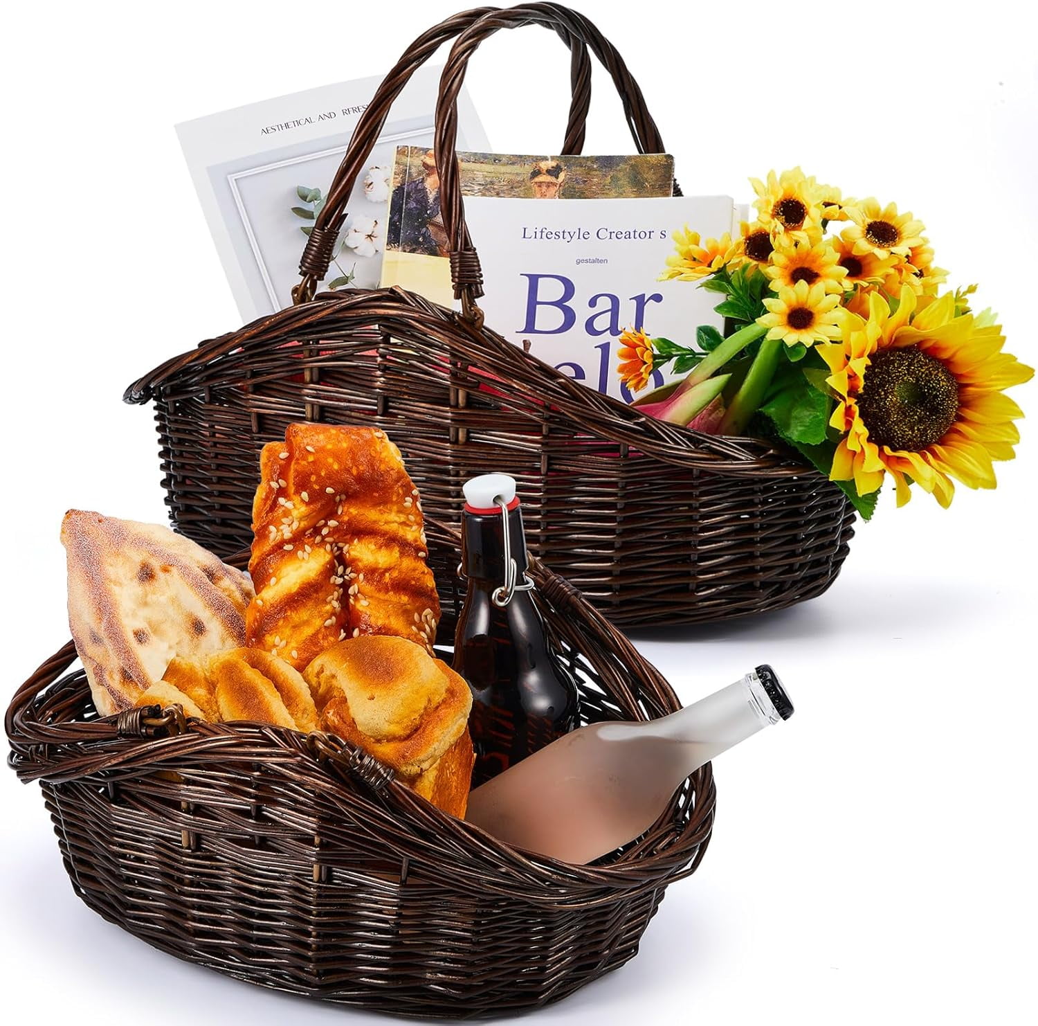2 Pcs Wicker Basket Set - Harvest Baskets for Gathering, Foraging ...