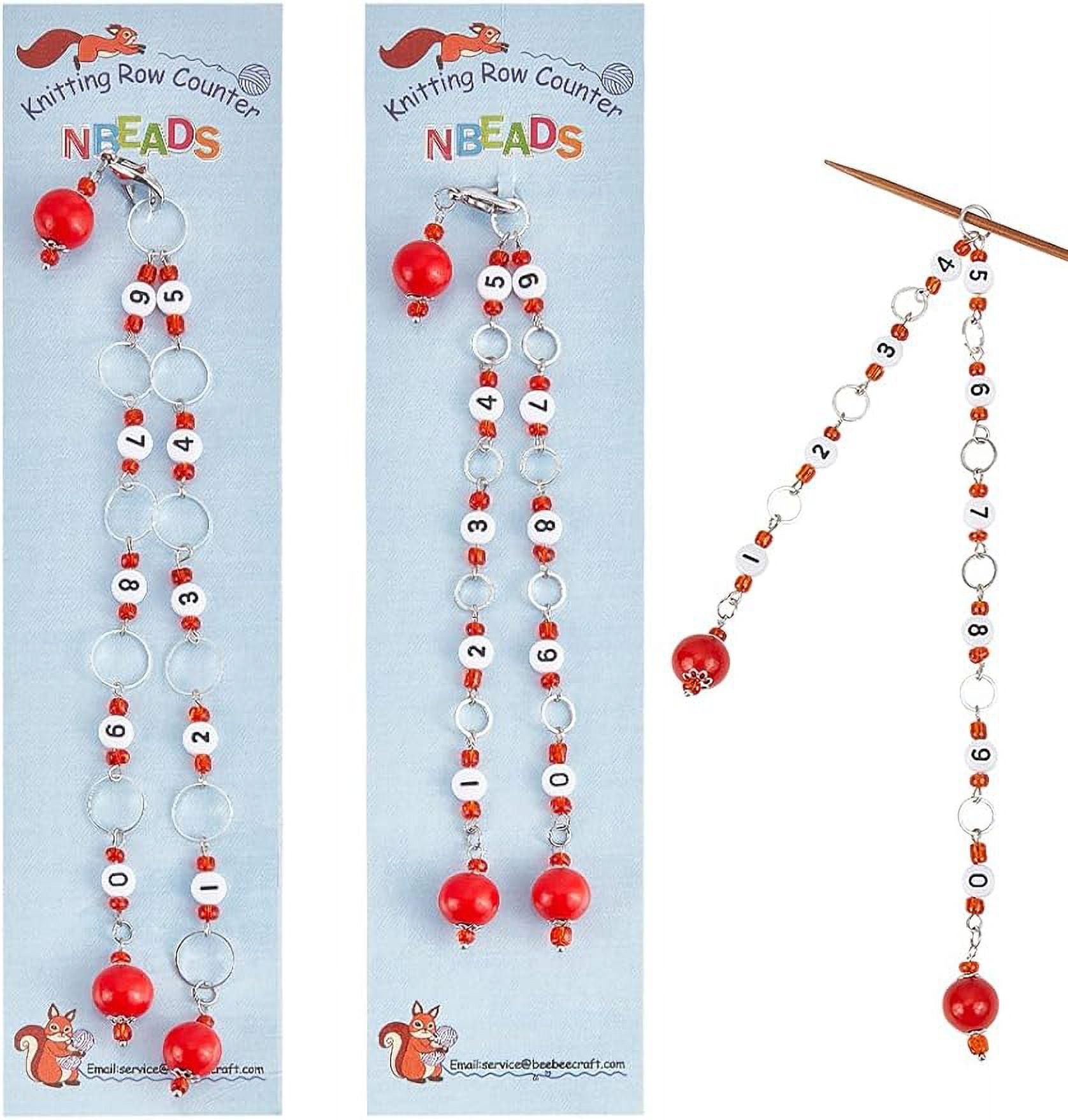 2 Pcs 2 Sizes Red Wood Beads Pendant Knitting Row Counter Chains Opaque ...