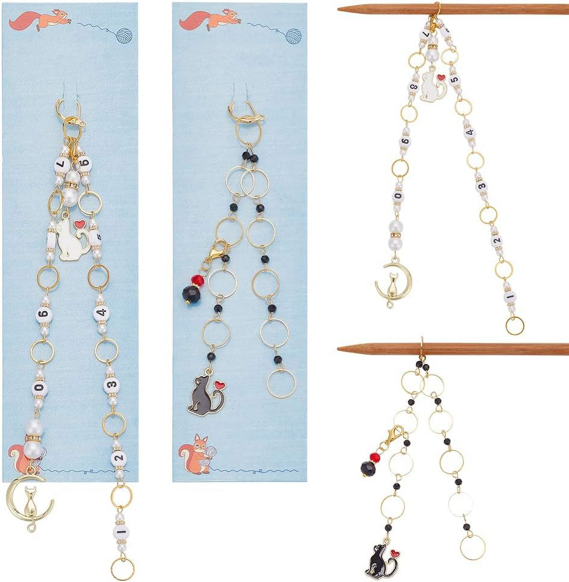 2 Pcs 2 Styles Cat Pendant Knitting Row Counter Chains Acrylic 0-9 ...