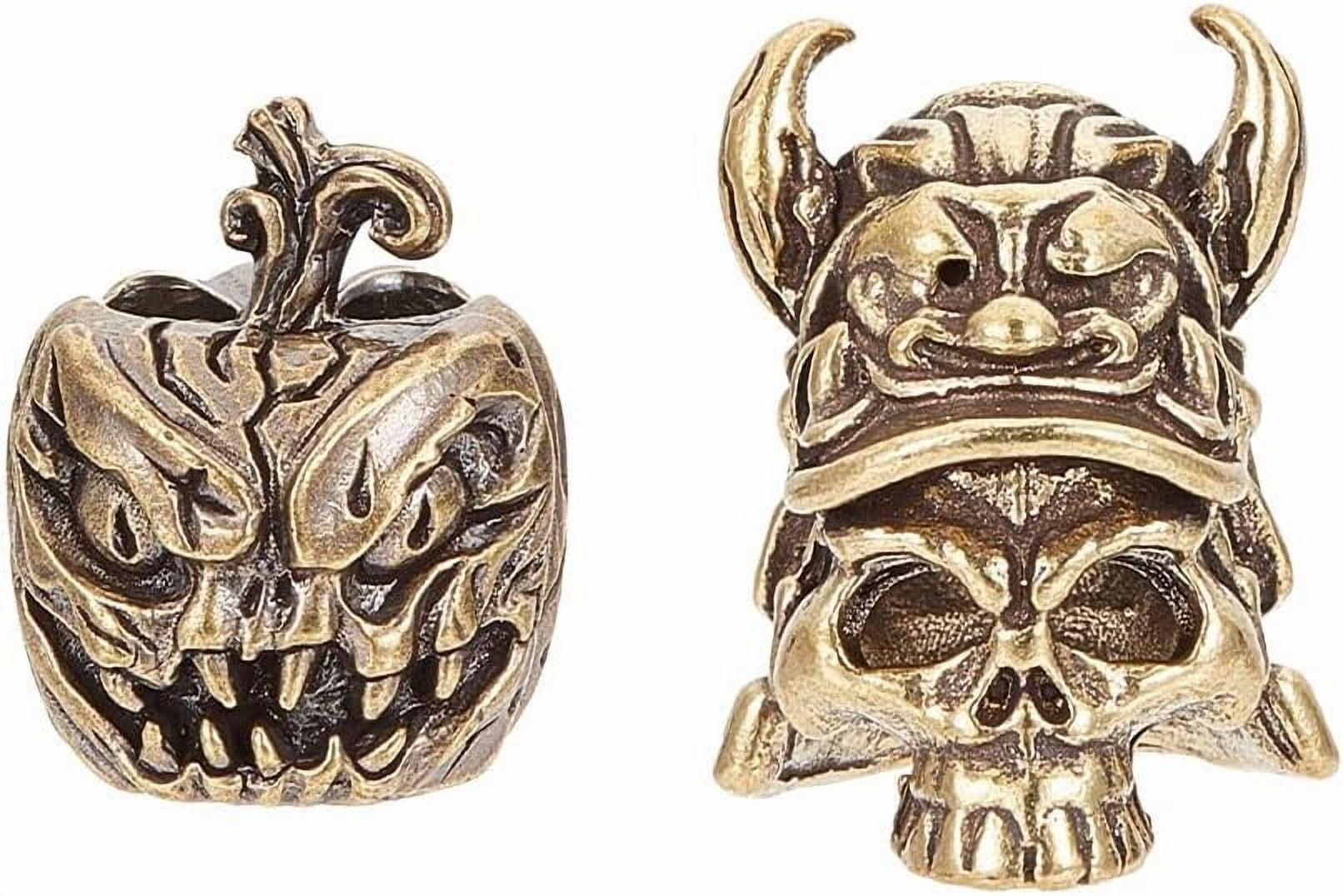 2 Pcs 2 Styles Evil Pumpkin Beads Brass Bronze Lanyard Beads EDC Charm ...