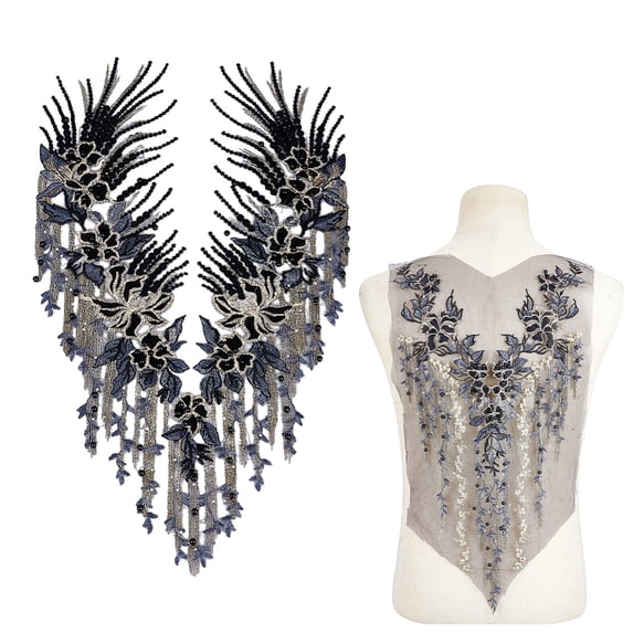 2 Pcs 2 Styles Flower Beaded Sew on Patches Embroidered Sew on Tulle ...