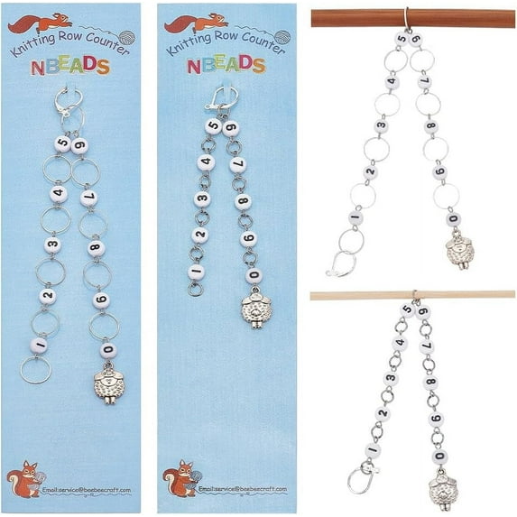 2 Pcs 2 Styles Sheep Charm Knitting Row Counter Chains 0~9 Number Stitch Markers Acrylic Beads ...