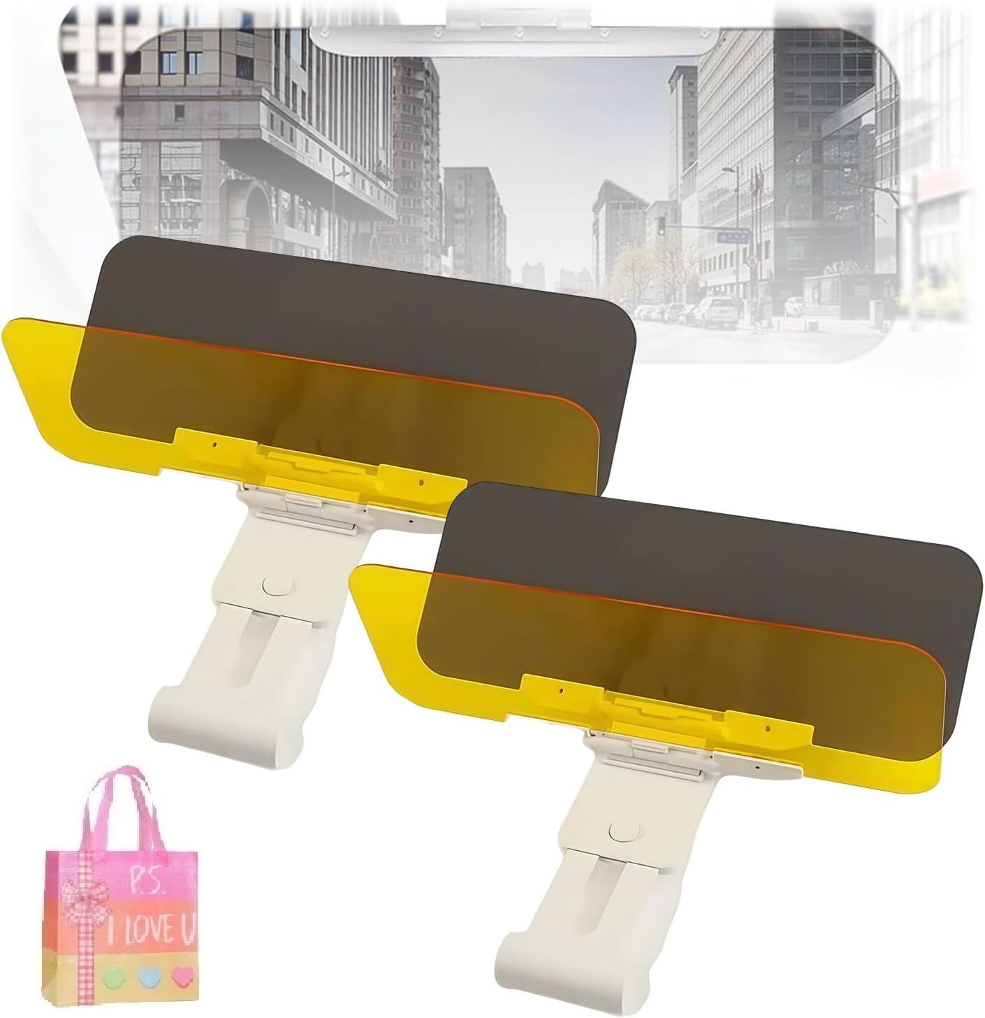 2 Pcs 2-in-1 Day & Night Car Sun Visor Extender, Polarized Anti-Glare ...