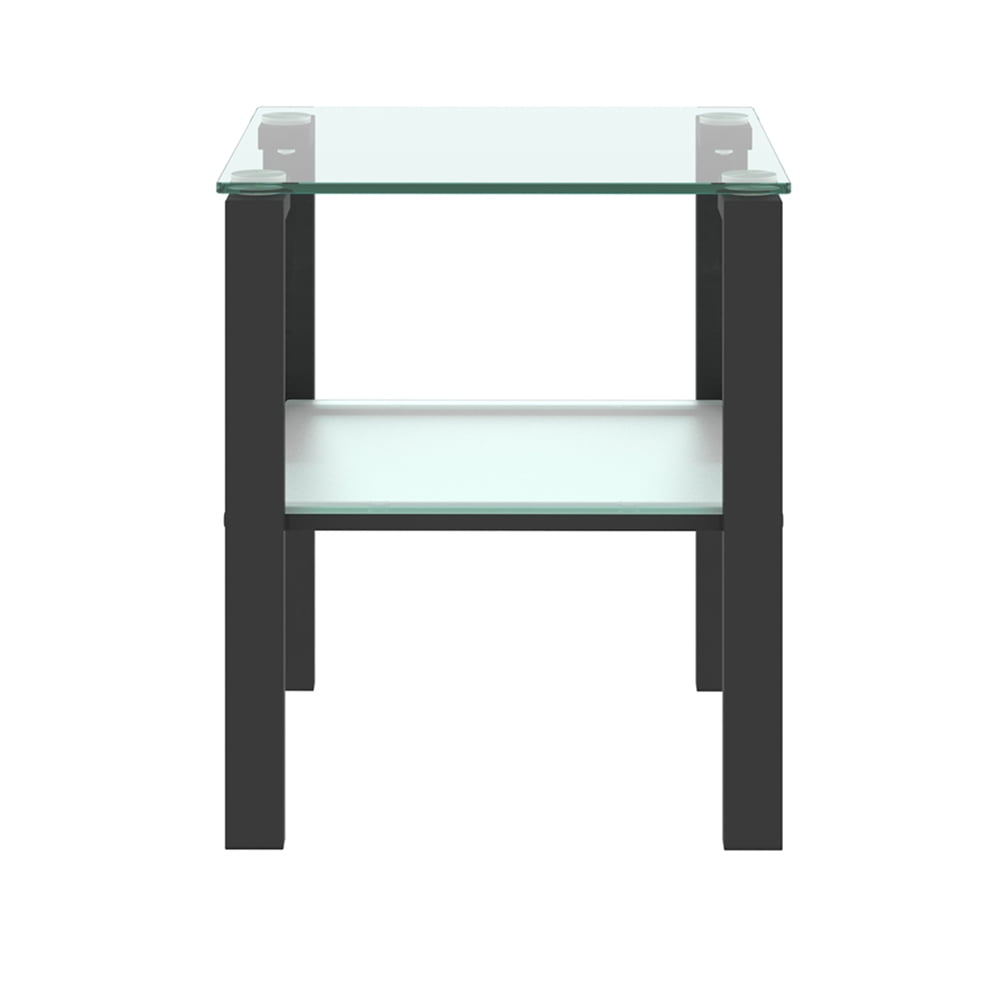 2 Pcs 2-layer End Table With Tempered Glass, Load Capacity 100 Lbs ...