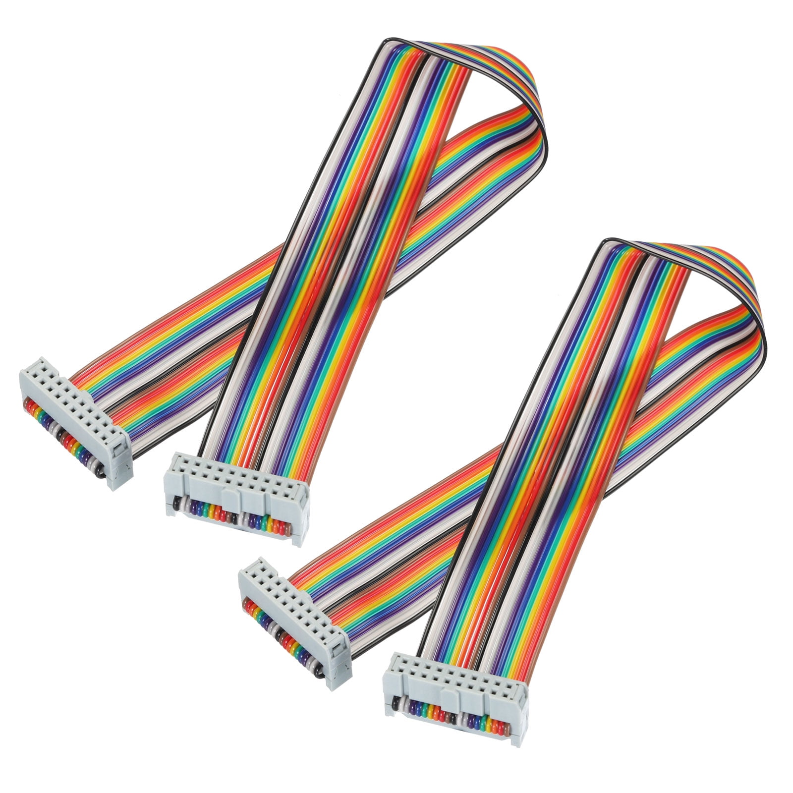 2 Pcs 20 Pin Flat Rainbow Ribbon Cable FC/FC Female Connector 1FT 2 ...