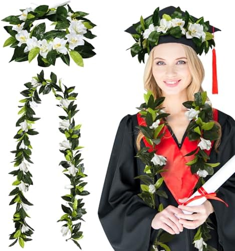 2 Pcs 2025 Hawaiian Graduation Lei 6.56 ft and Flower Headband 2025 ...