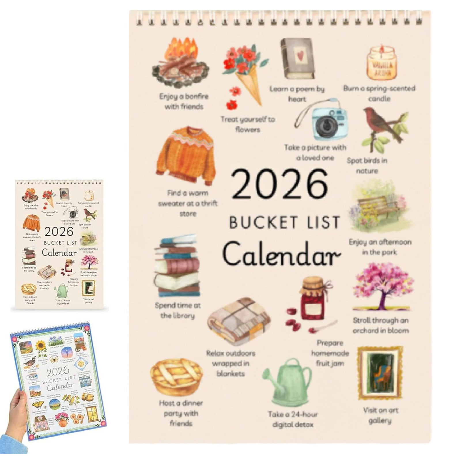 2 Pcs 2026 Bucket List Calendar, Art Watercolor Monthly Calendar ...