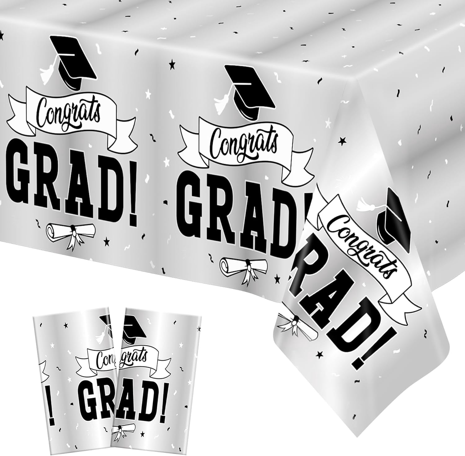 2 Pcs 2026 Graduation Table Decorations, 108" x 54" Silver Disposable ...