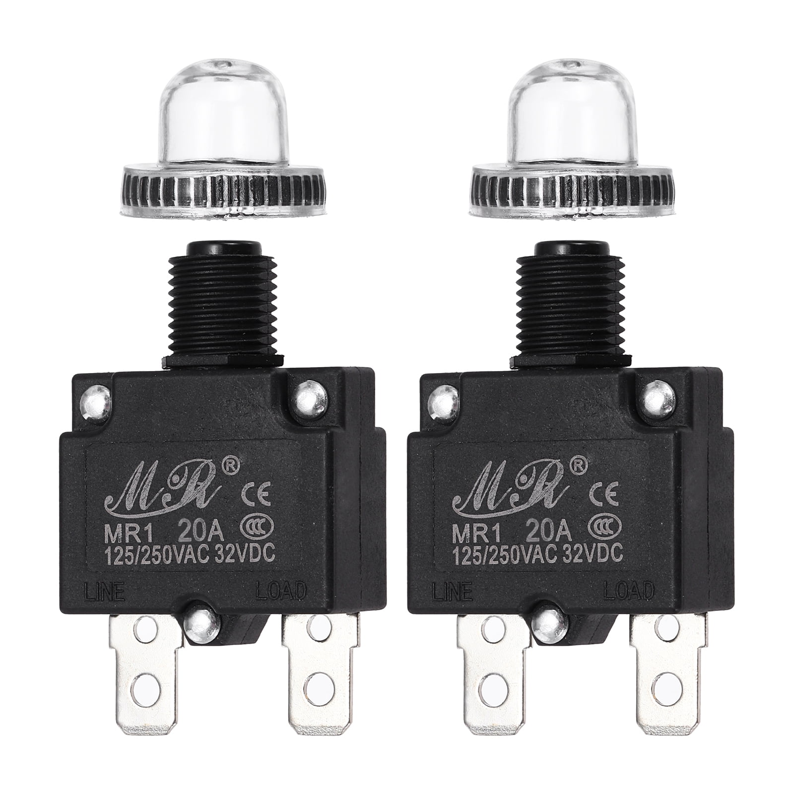 2 Pcs 20Amp Push Button Circuit Breaker,125/250V AC 32V DC with ...