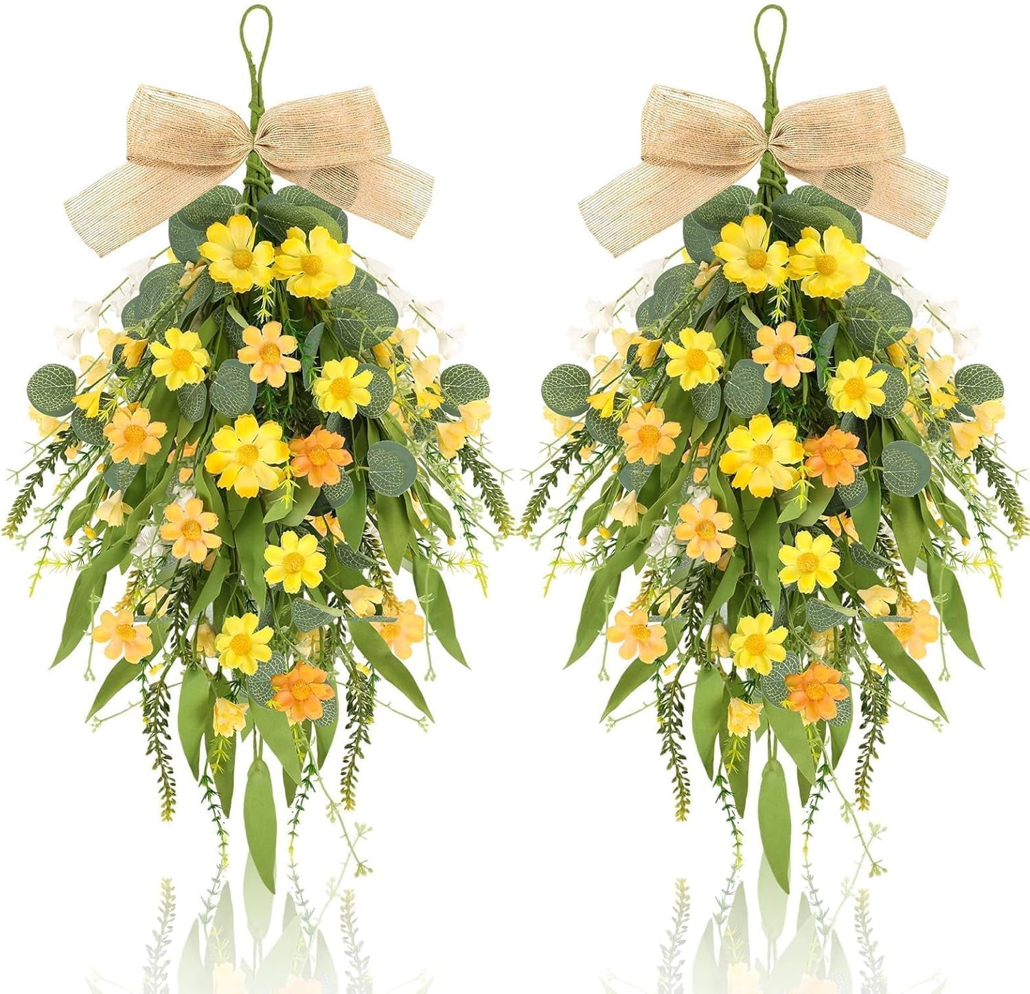 2 Pcs 24" Artificial Summer Flower Teardrop Swag for Front Door, Spring ...