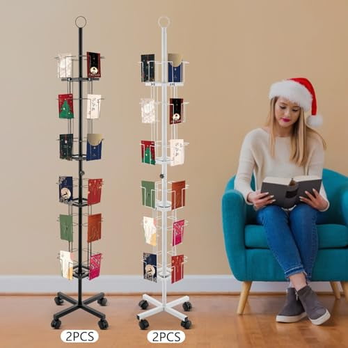 2 Pcs 24 Pocket Rotating 6 Tier Greeting Card Rack Fit 5" x 7" Cards ...