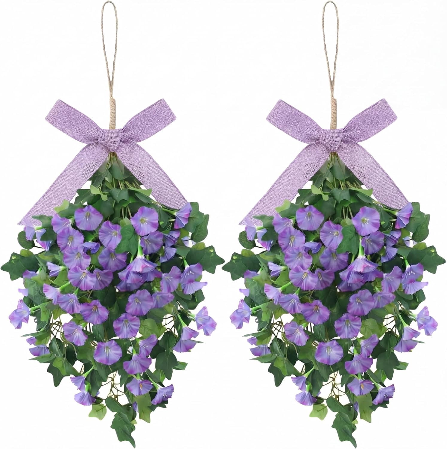 2 Pcs 24" Spring Summer Purple Floral Teardrop Swag for Front Door ...