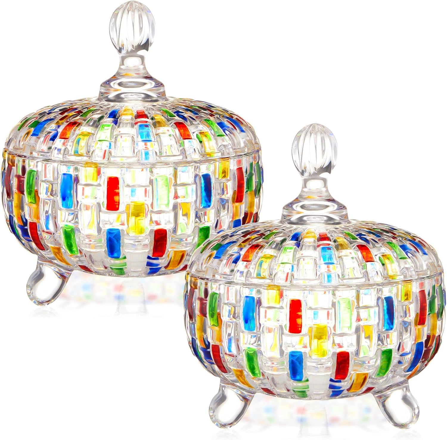 2 Pcs 24 oz Large Glass Candy Dish with Lid, Colorful Crystal Candy ...