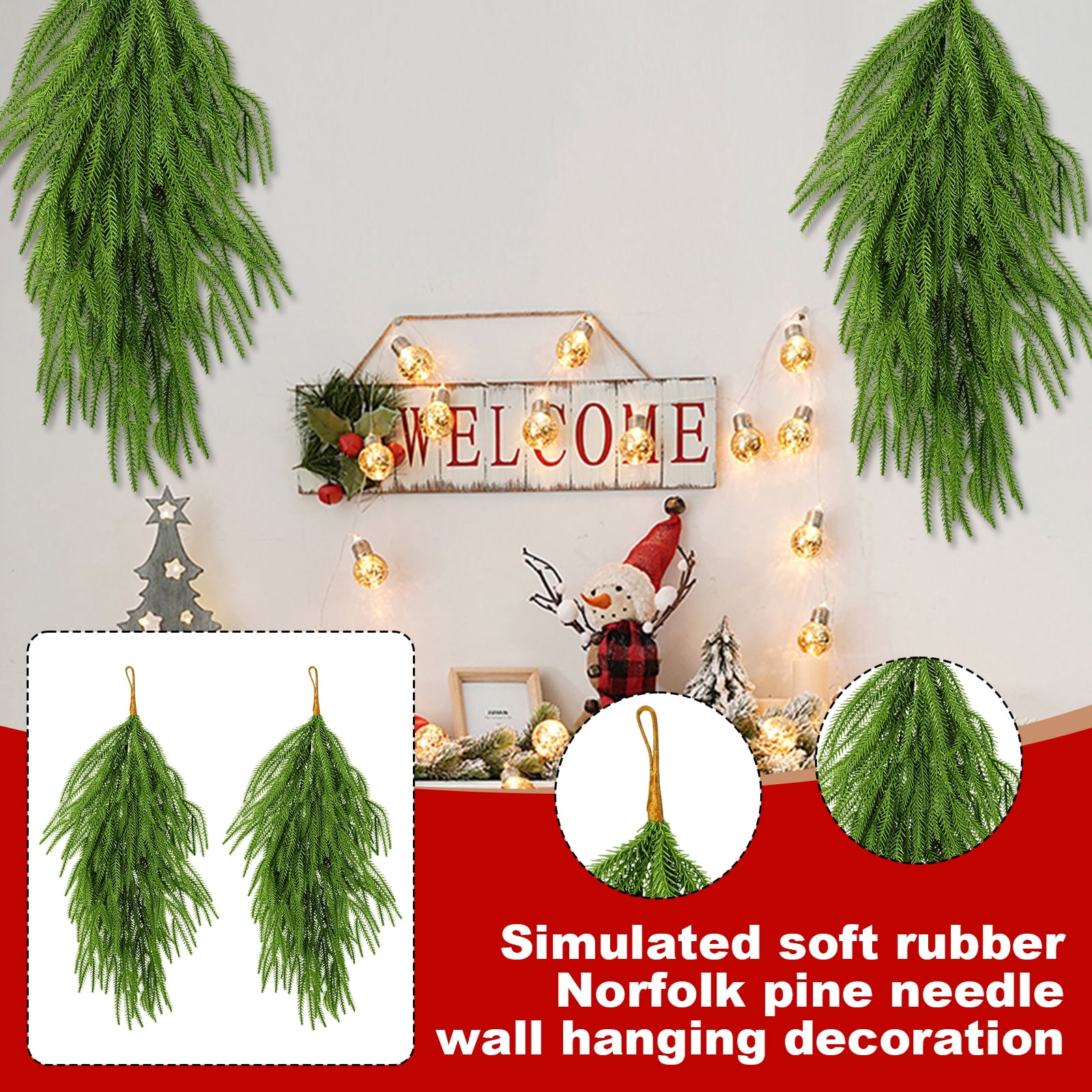 2 Pcs 25.6" Extra Length Artificial Christmas Teardrop Swag,Faux Pine ...