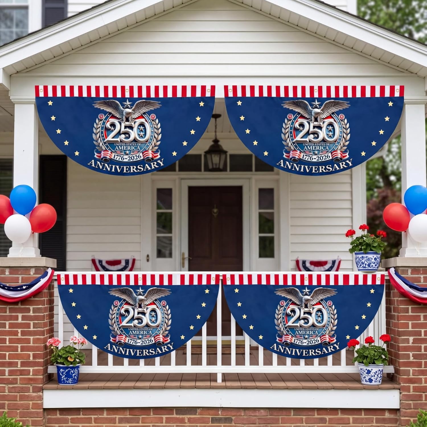 2 Pcs 250th Anniversary Bunting Flag 2x4ft Patriotic Non-pleated Fan ...