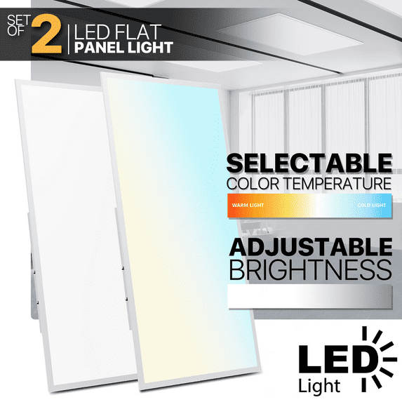 2 Pcs 2x4 LED Flat Panel Recessed Light 6000LM 5000K Dimmable Drop ...