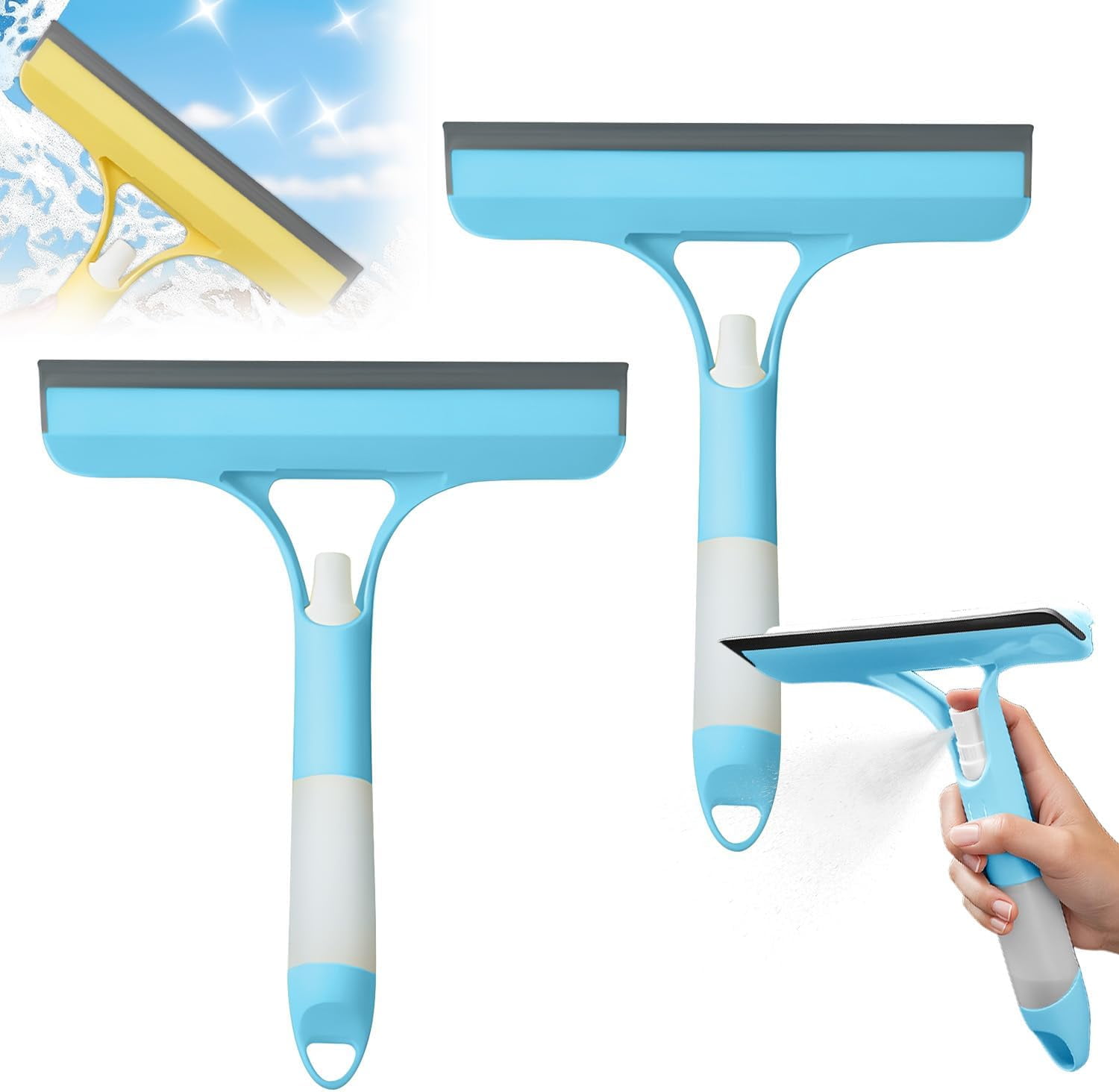 2-Pcs 3 in 1 Window Cleaning Scraper, 2025 Upgraded Shower Squeegee for ...