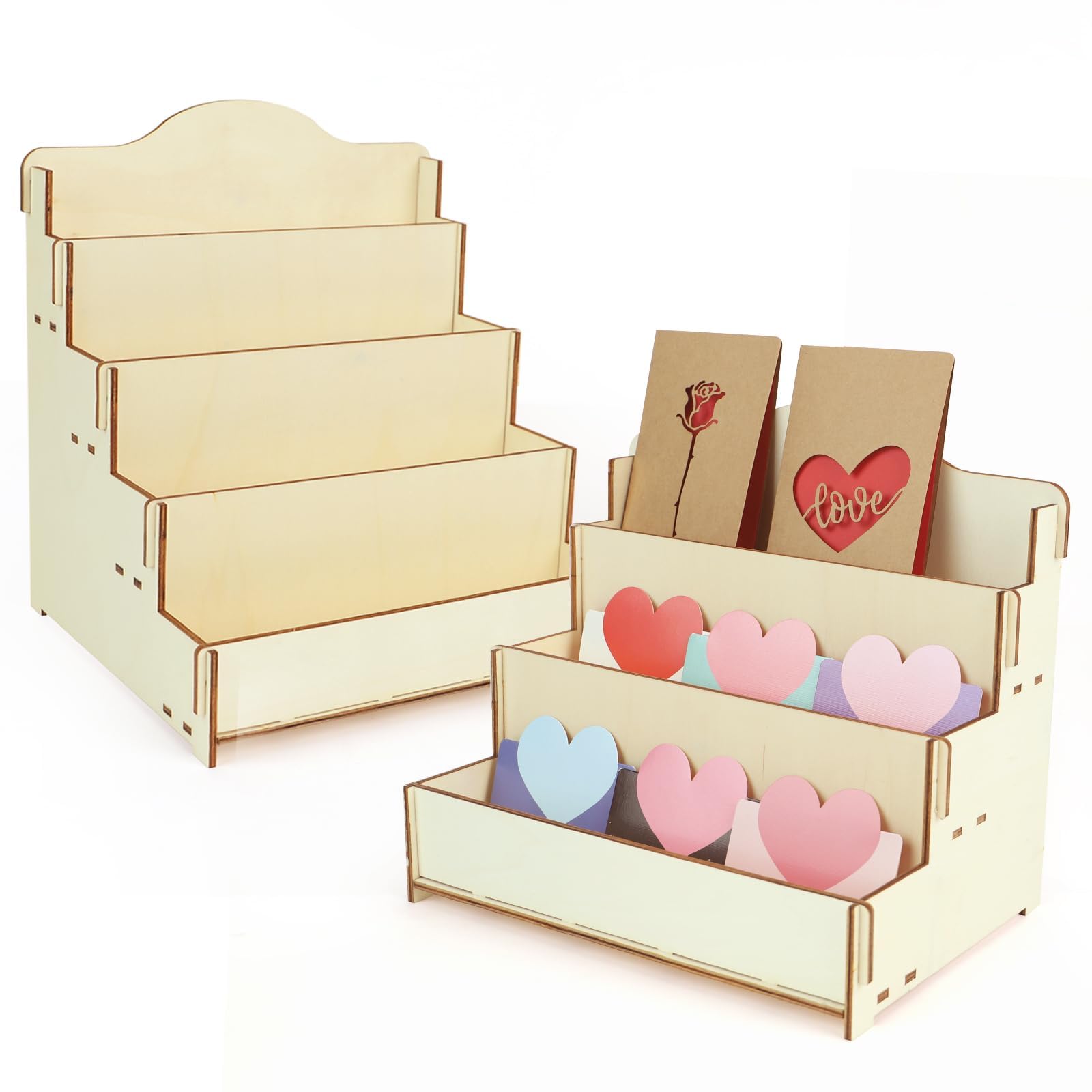 2 Pcs 3/4 Tier Greeting Card Display Stand Wooden Stickers Display ...