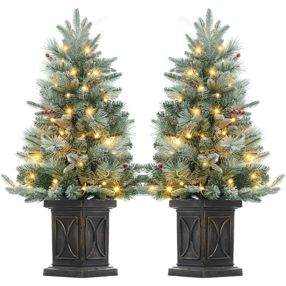 2 Pcs 3 Ft Christmas Tress with 78 Warm White Lights,Prelit Artificial ...