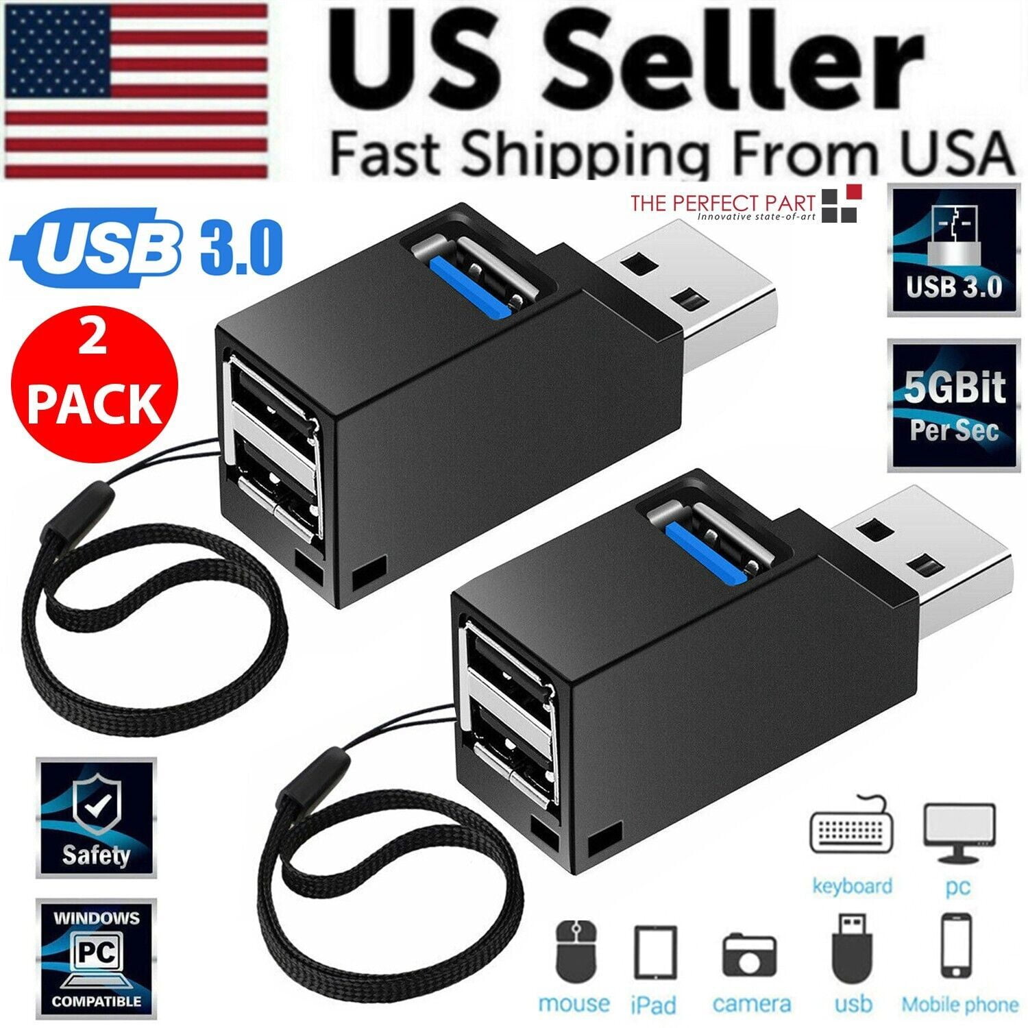 2 Pcs 3 Port USB 3.0 Hub Portable High Speed Splitter Box For PC Notebook Laptop - Walmart.com