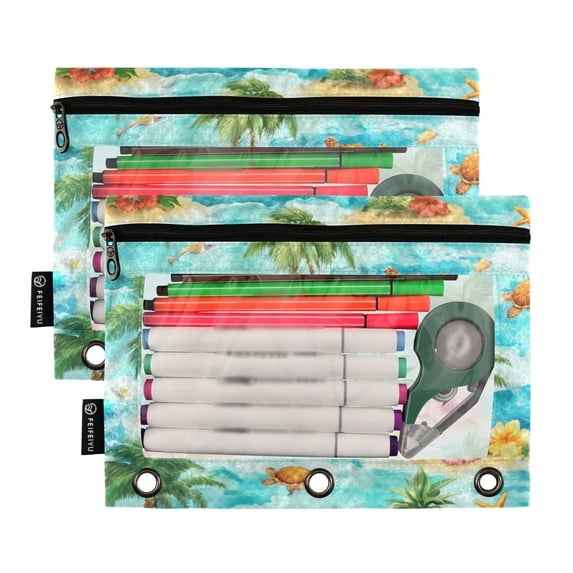 2 Pcs 3 Ring Binder Pouches, Foldable File Folders with Clear PVC ...