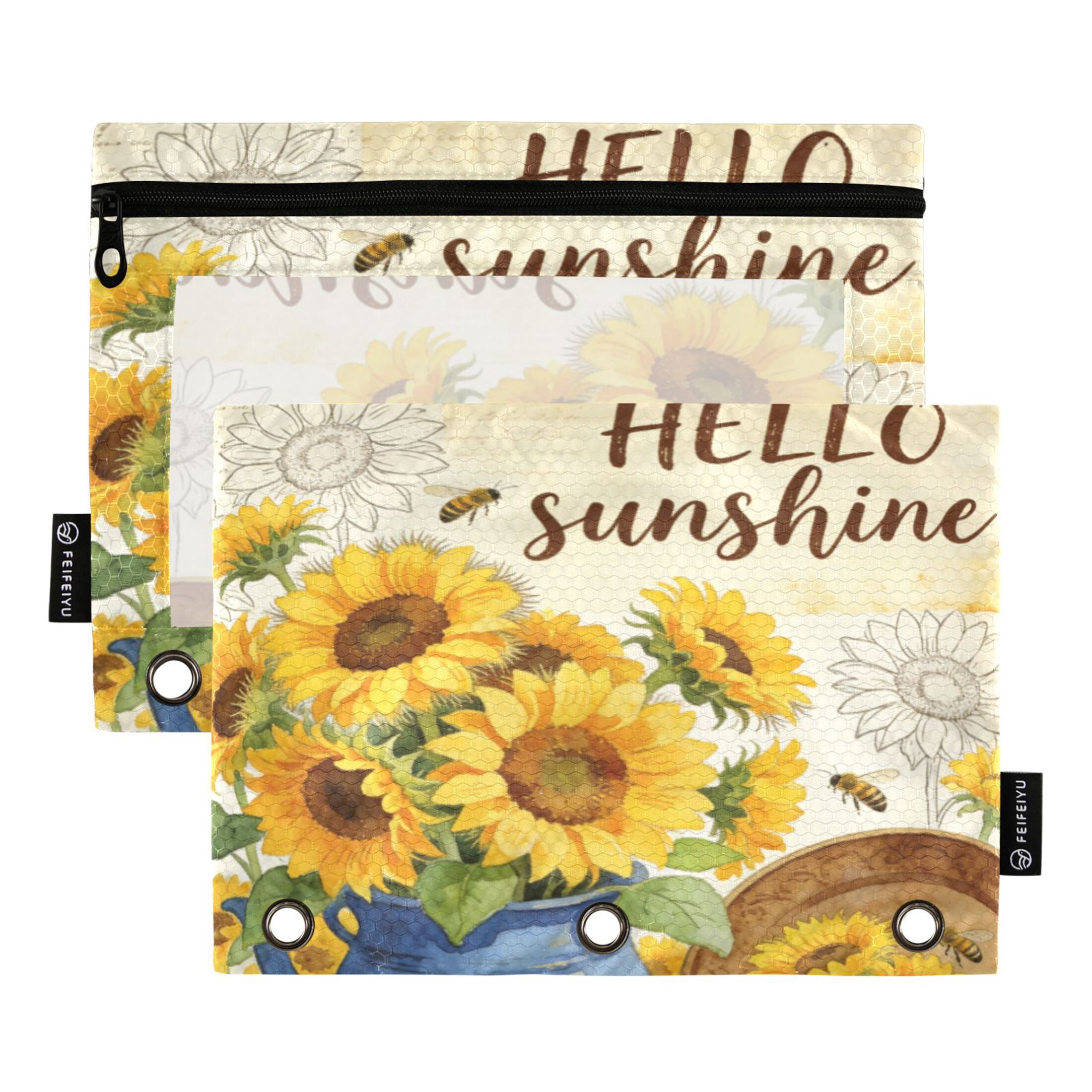 2 Pcs 3 Ring Binder Pouches, Foldable File Folders with Clear PVC ...