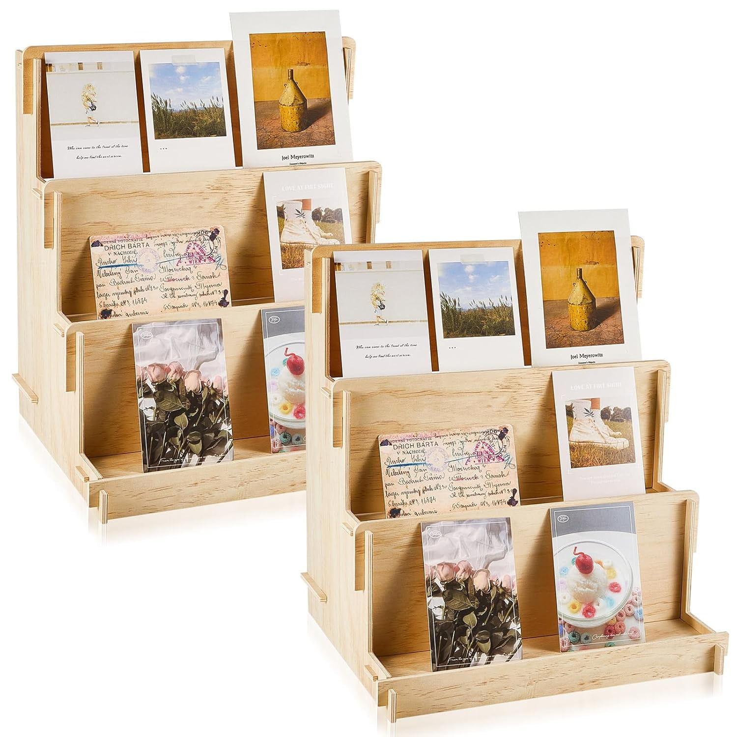 2 Pcs 3 Tier Greeting Card Display Stand Wooden Organizer Racks for ...