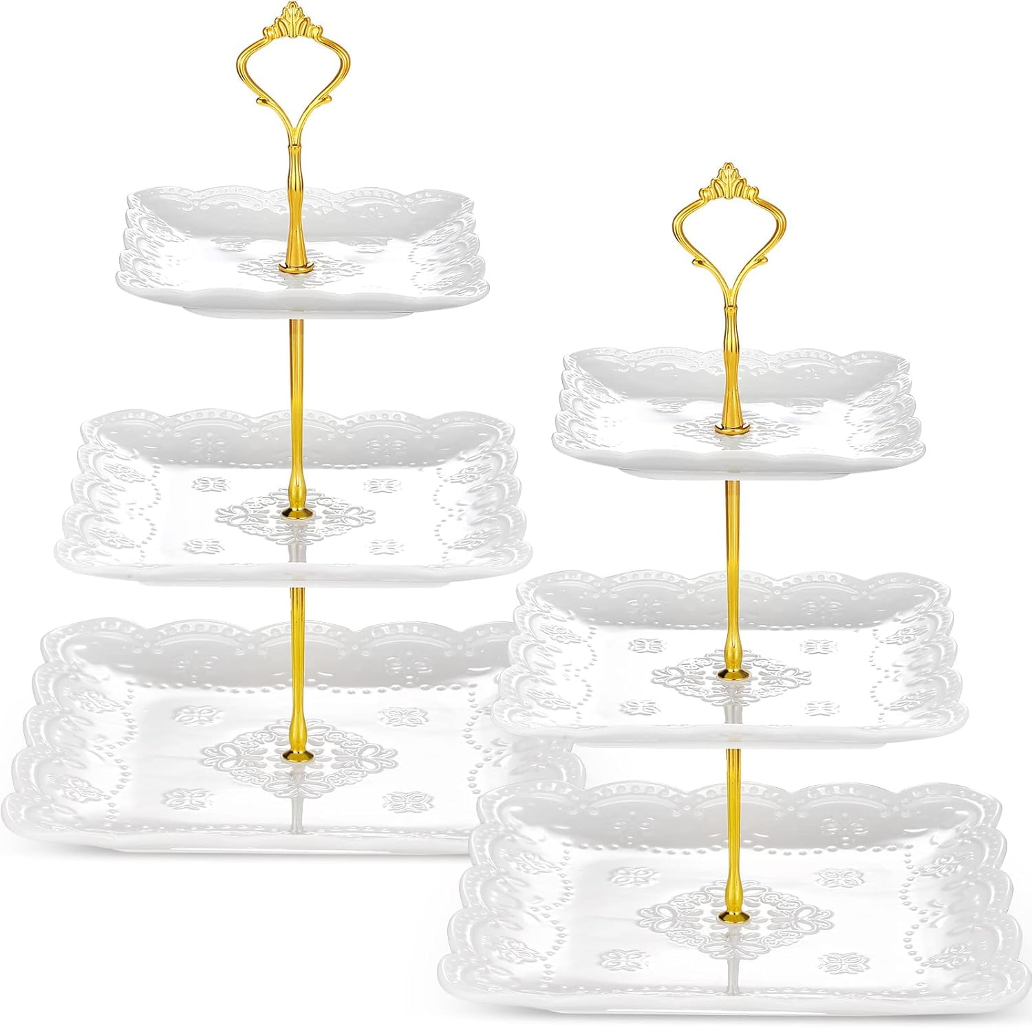 2 Pcs 3 Tier Porcelain Cupcake Stand, White Ceramic Tiered Stand ...