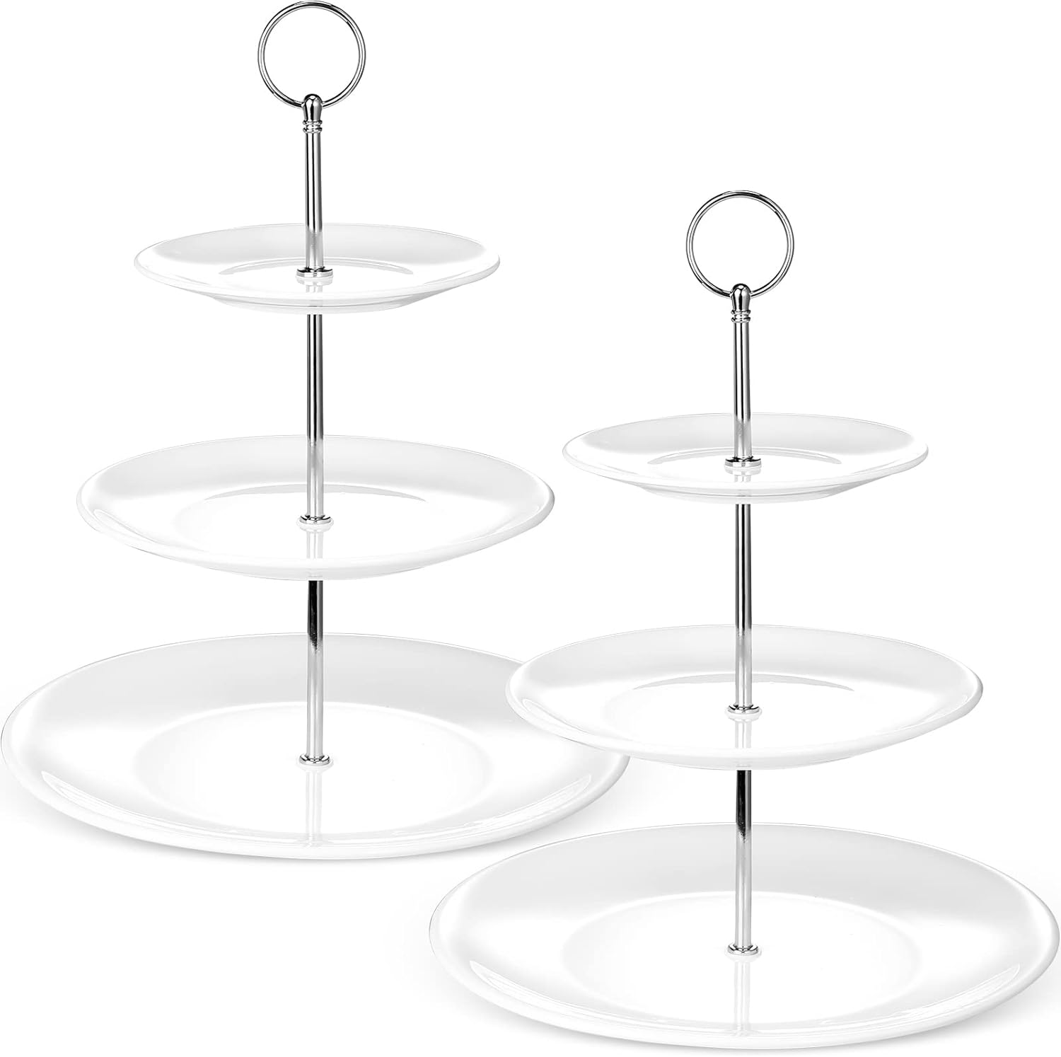 2 Pcs 3 Tier Porcelain Cupcake Stand, White Ceramic Tiered Stand ...