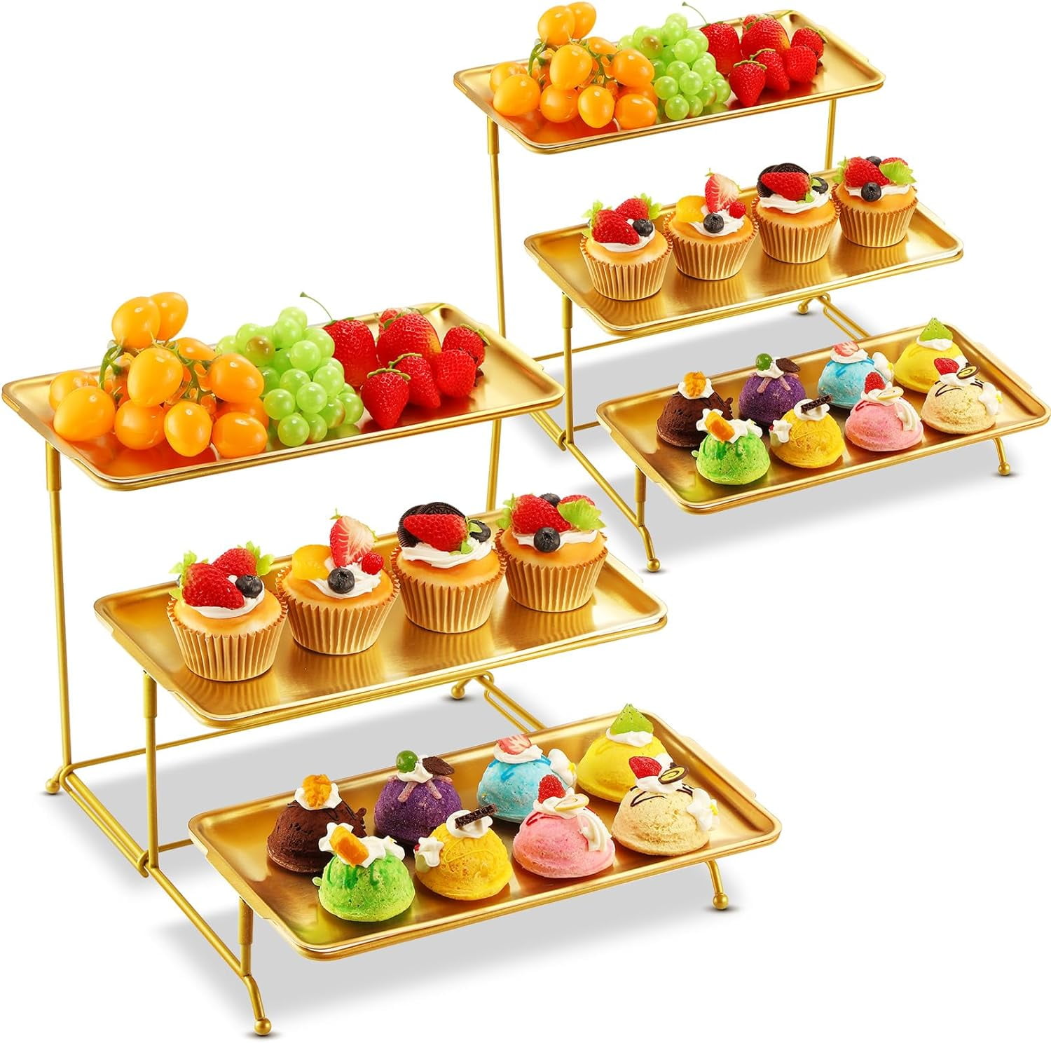 2 Pcs 3 Tier Serving Trays Stand, Stainless Steel Serving Platters ...