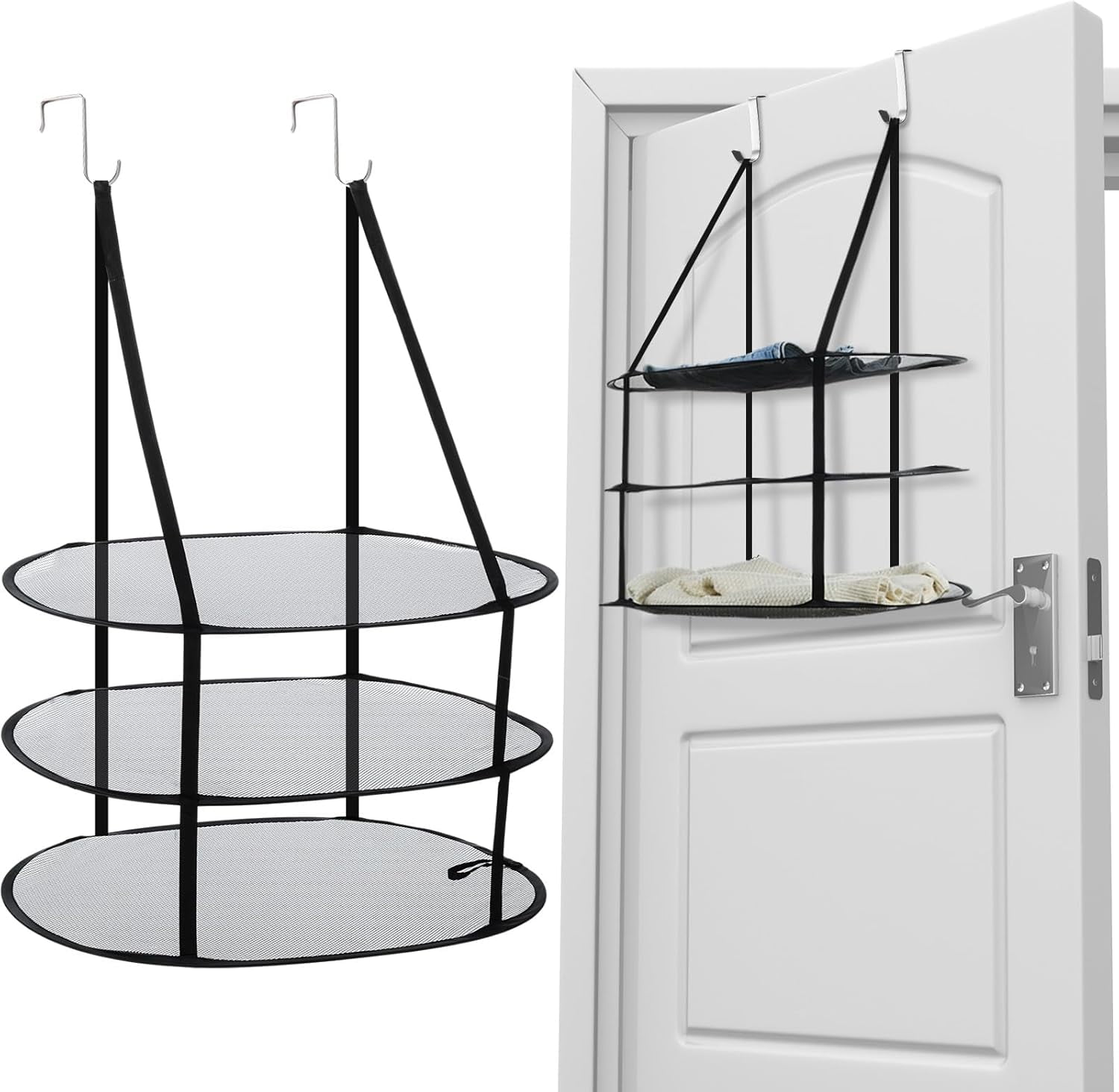 2 Pcs 3 Tier Sweater Drying Rack Flat Over The Door Folding Drying Rack ...