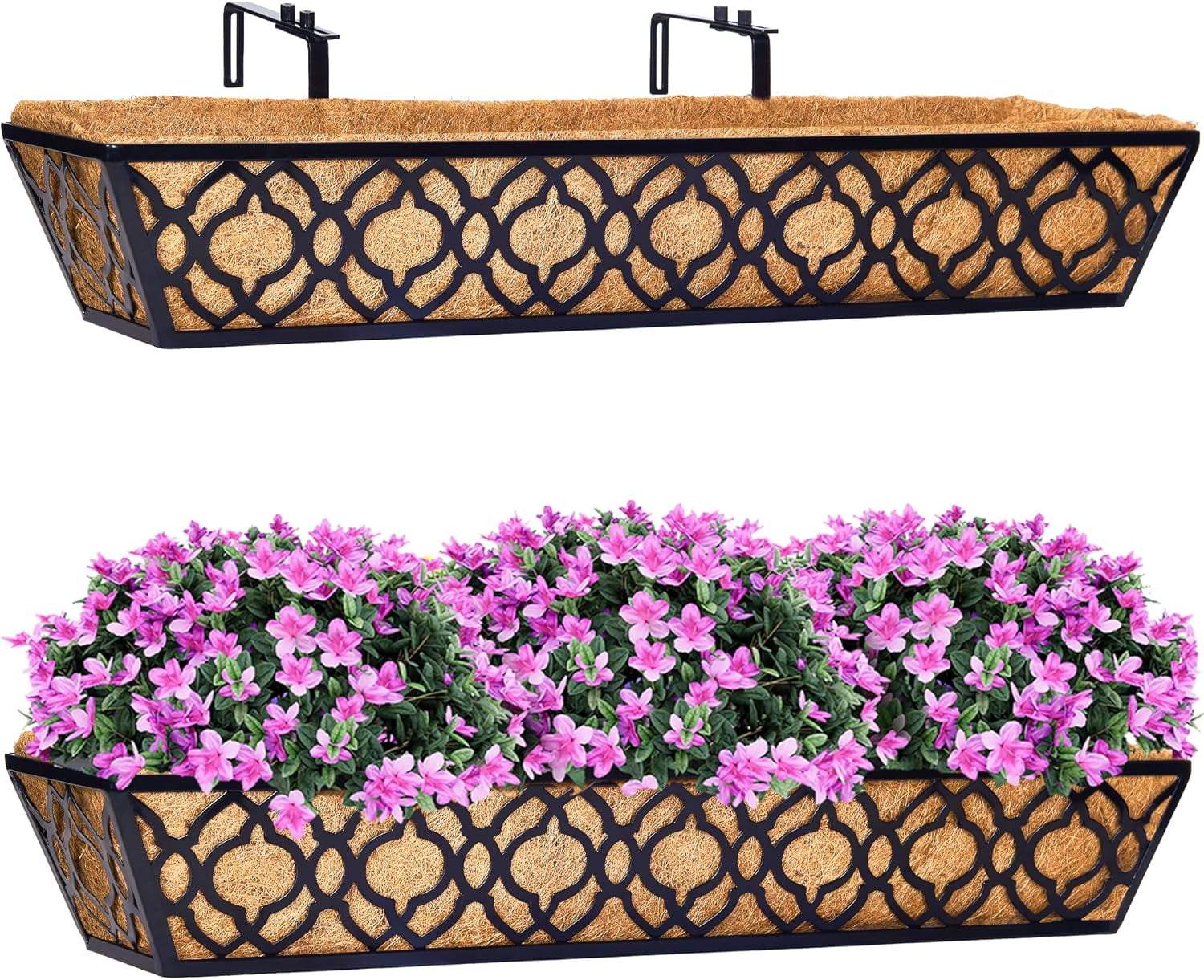 2 Pcs 30" Window Box Deck Railing Planter with Horse Trough Coco Liners ...