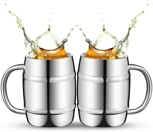 2 Pcs 304 Stainless Steel Barrels Mugs 15 oz Double Wall Coffee Cup ...