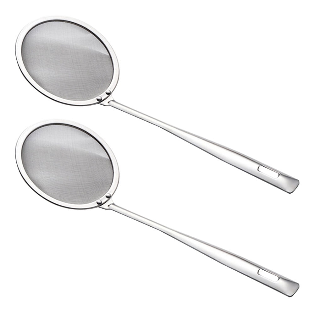 2 Pcs 304 Stainless Steel Oil Strainer Mesh Colander Spoon Filter Soup ...