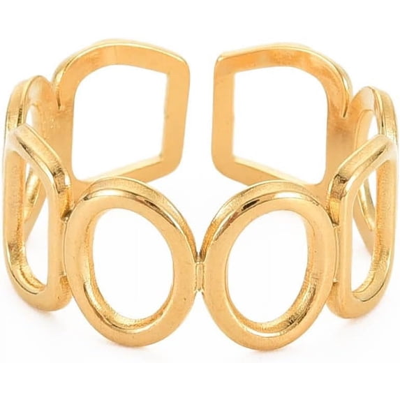 2 Pcs 304 Stainless Steel Open Geometry Wrap Cuff Ring Real 18K Gold ...