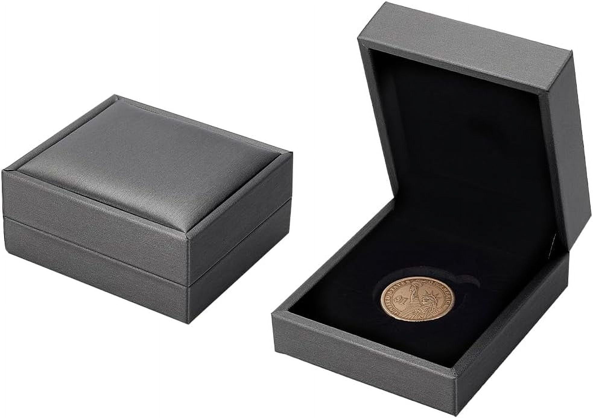 2 Pcs 30mm Coin Presentation Display Box Grey Color Rectangle PU ...