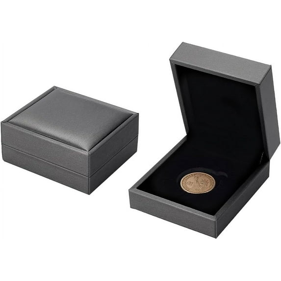 2 Pcs 30mm Coin Presentation Display Box Grey Color Rectangle PU ...