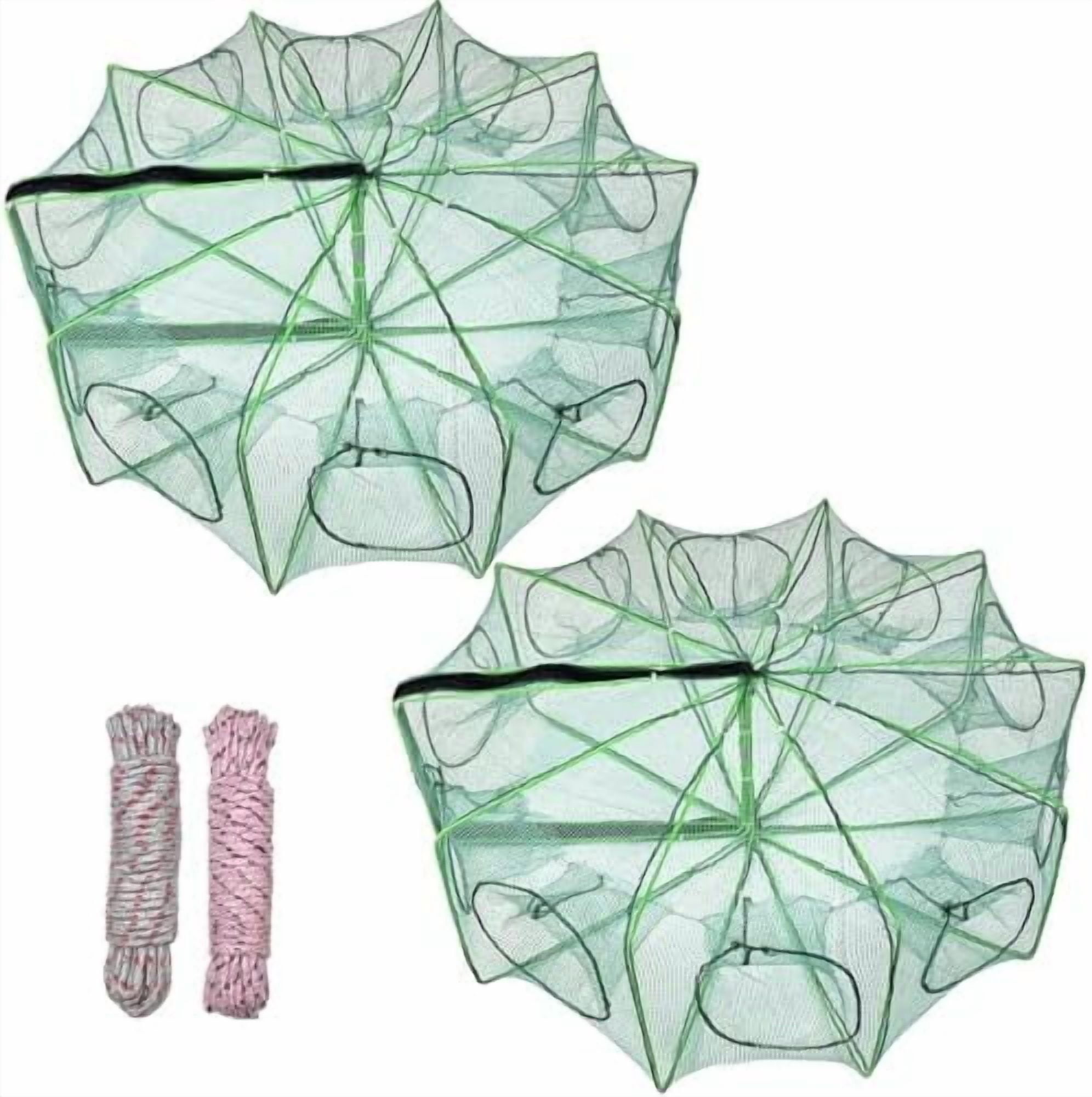 2 Pcs 32 x 10 Inch Collapsible Crab Trap 10 Holes 10 Sides Foldable ...